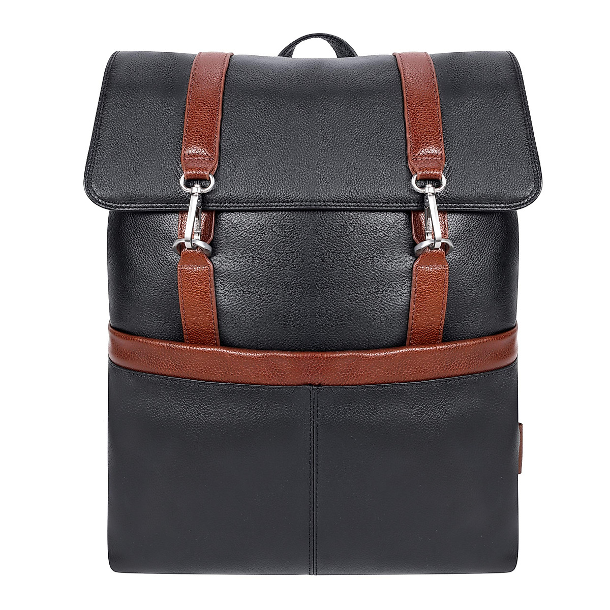 McKleinUSA Element Pebble Grain Calfskin Leather 17" Leather Two-Tone Flap-Over Laptop & Tablet Backpack Black (18472)