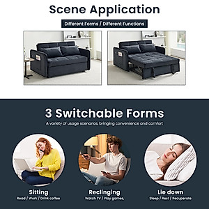 SumKea 3-in-1 Convertible Sleeper Sofa Bed, Velvet Futon Couch Pullout Bed with USB Ports, Modern Space Lounge Furniture for Living Room, Black