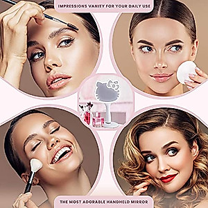 Impressions Vanity Hello Kitty LED Handheld Mirror, Makeup Vanity Mirror with Standing Base and Adjustable Brightness