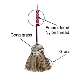 SKENNOVA - Thai Vintage Retro Grass Broom Stick, Long Handle Hand Grip The Reed Tree with Grass Durable Broom Housewarming Gifts Asian Broom 40 inch (Bamboo, 39 inch Tall)