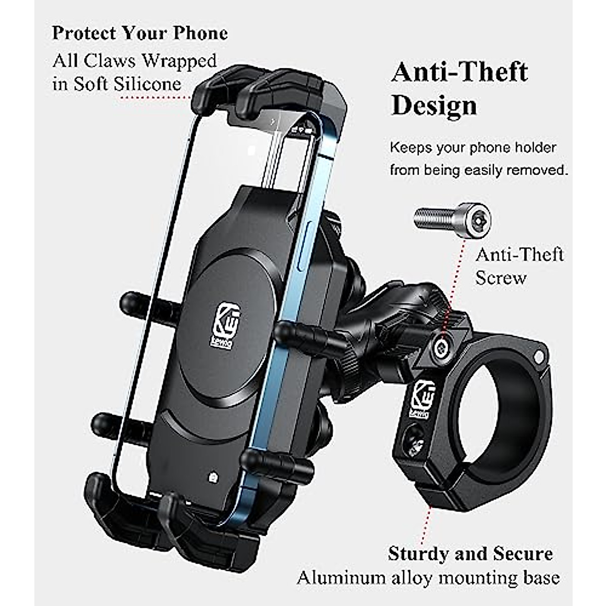 BRCOVAN UTV Phone Mount with Vibration Dampener & High-Speed Secure Lock, Anti-Theft UTV Roll Bar Cellphone Holder Fit Roll Cage Diameter 1.5'' 1.65'' 1.75'' 1.85'' 2'', for 5.4''-7.2'' Smartphones