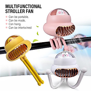 BOHANNE 4000mAh Portable Battery Operated Stroller Fan Flexible Tripod Clip On Fan with 4 Speeds Handheld Personal USB Fan for Car Seat Crib Bike Treadmill (Yellow)