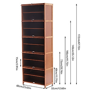 RIQUIPAI 10 Tier Shoe Storage Rack, Tall Bamboo Shoe Cabinet with Concealed Sliding Door & Raised Legs, Freestanding Shoe Rack for Living Room, Bedroom, Apartment, Entryway