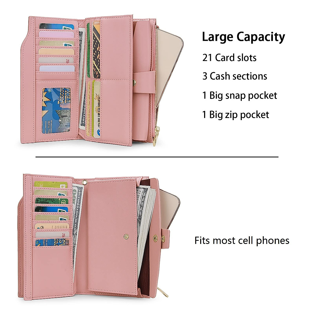 YALUXE Women's Leather Zipper Wallet RFID Blocking Multi Card Holder with Cellphone Pocket Large Capacity