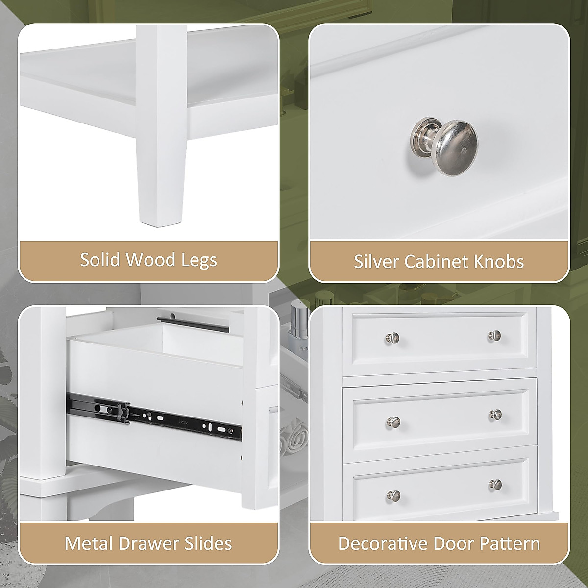 Dolonm 24 inch Bathroom Vanity without Sink, Base Only, Freestanding Vanity Cabinet with One Drawer and Open Shelf, Solid Wood Frame, White