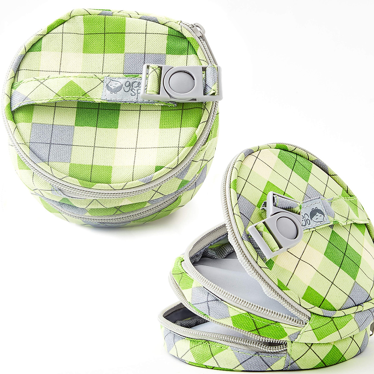 Expandable, 2 Pocket Green Plaid Travel Bag With Strap. Insulated, Waterproof Liner for Odor Control. Wet/Dry Compartments Hold Breast Pads, Diapers, Tampons, Sanitary Napkins, Personal Hygiene Items