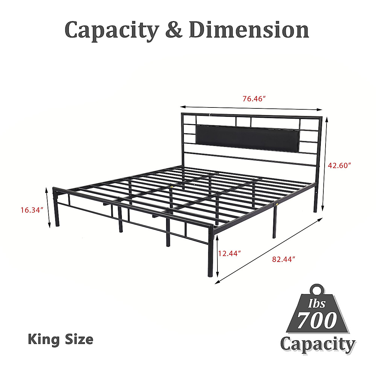AUFANK King Size Metal Platform Bed Frames with Headboard and Footboard with Storage No Box Spring Needed Easy Assembly Black