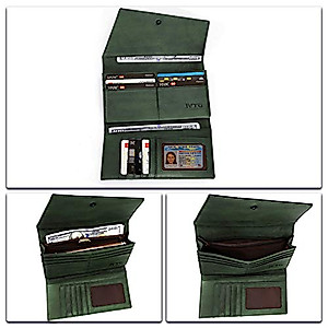 Genuine Leather Wallet RFID Blocking Women Long Purse Vintage Cowhide Handmade Card Holder Organizer (Green)