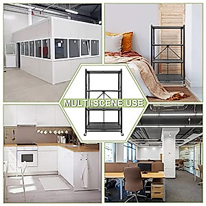 4-Shelf Foldable Storage Shelves with Wheels, Large Capacity Shelving Unit, Freestanding Metal Wire Shelf Rack, No Assembly Organizer Rack for Garage Kitchen, Basement, Pantry, Heavy Duty