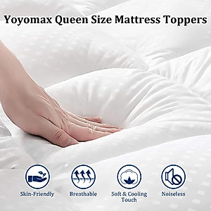 Yoyomax Queen Mattress Cover - Cooling, Breathable, Ultra-Soft, 50% Thicker Than Normal, Deep Pocket, 100% 400TC Cotton, Machine Washable, White