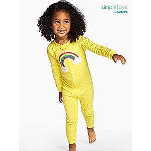 Simple Joys by Carter's Baby Girls' Snug-Fit Footless Cotton Pajamas, Pack of 3, Dinosaur/Space/Rainbow, 18 Months