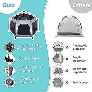 Premium Indoor and Outdoor Baby Playpen - Portable, Lightweight, Pop Up Pack and Play Toddler Play Yard w/Canopy and Travel Bag - Grey