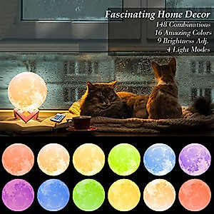 Mydethun 16 Colors Moon Lamp - Home Décor, Party Light with Brightness Control, LED Night Light, Bedroom, Living Room, Meditation, Birthday Gift, with Remote Control and Wooden Base, 4.7"