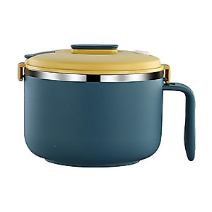 Hemoton 304 Stainless Steel Ramen Bowl With Lid, and Dishwasher Safe Ramen Cooker with Handles, for Home Office College Dorm Room(Yellow & Blue)