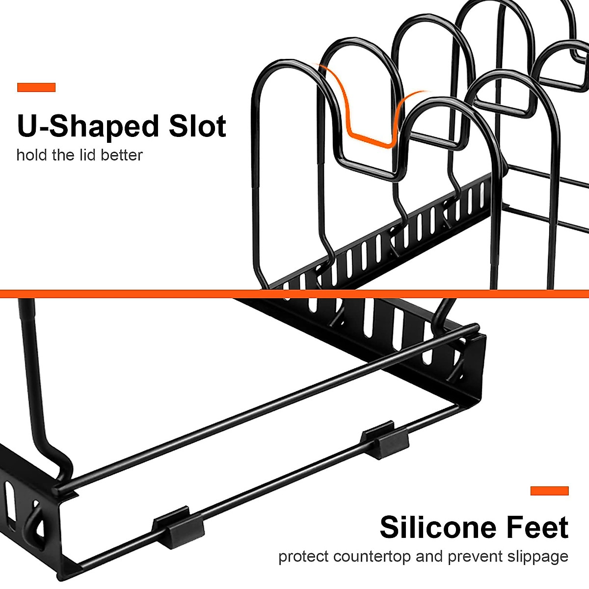 Atposh Pot rack 10 Adjustable Dividers Pots and Pans Organizers Expandable Pots Lid Holder Kitchen Cabinet Pantry Bakeware Organizer and Storage