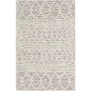 Woolk Moroccan Farmhouse Hand Woven Living Room Bedroom Nursery Wool Area Rug - Vintage Handmade Bohemian Style - Boho Diamond Southwestern Pattern - Beige, White, Brown - 6' x 9'