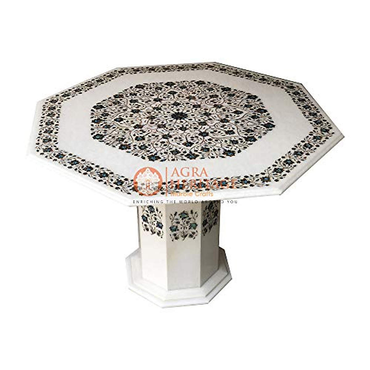 Marble Dining Center Table Top With Stand Pauashell Turquoise Inlay Garden Home Decor