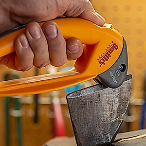 Smith’s 50582 Axe & Machete Sharpener - Axe, Machete, Hatchet, & Mower Tools - Large Handle w/ Finger Guard - Handheld Manual - Replaceable Carbide Blades - Wire-Bristled Cleaning Brush - Durable