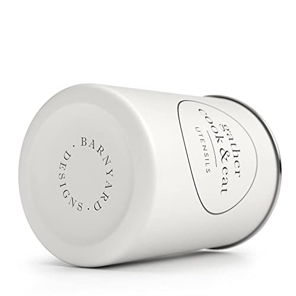 Barnyard Designs Metal Utensil Crock Holder, Rustic Farmhouse Countertop Decor, Country Kitchen Utensil Storage Caddy Organizer, White, 5.5" x 6.75”