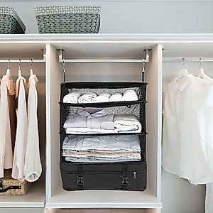 Aomiduo Portable Hanging Travel Shelves with Toiletry Bag Set, OUMEDUO Premium Durable Oxford Packing Cubes for Suitcases Hanging Carry on Closet Luggage Organizers for Travel