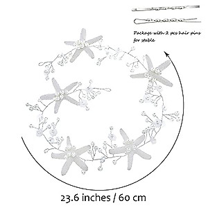Unicra Starfish Bride Wedding Hair Vine Pearl Bridal Headband Headpiece Beach Wedding Hair Accessories for Women and Girls (A Silver)