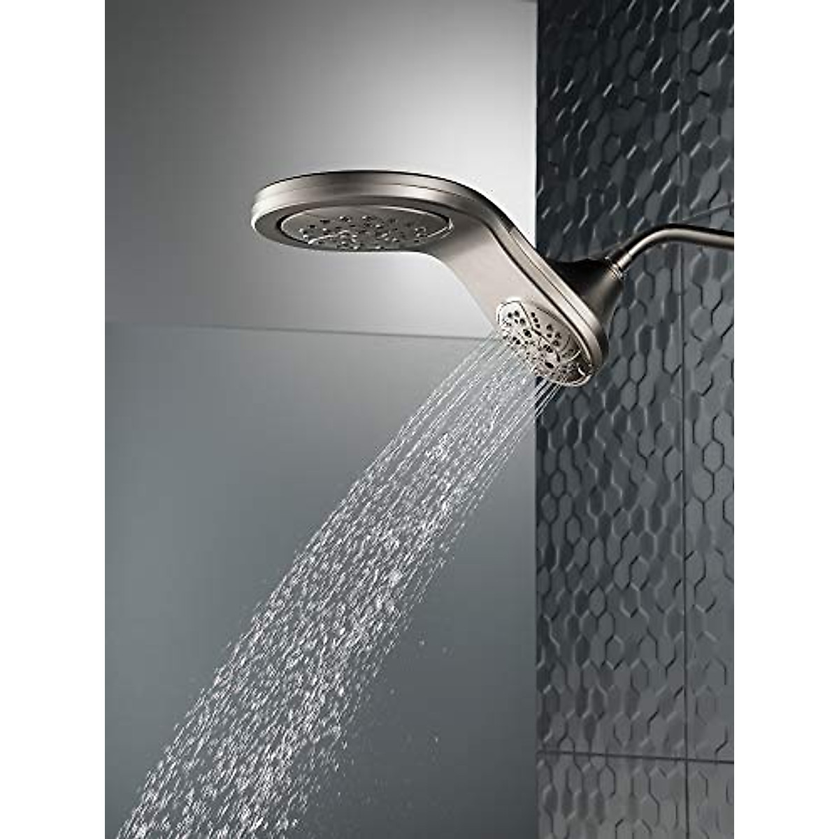 DELTA FAUCET 58581-SS25-PK HydroRain H2Okinetic 5-Setting Two-in-One Shower Head Combo, 2.5 GPM Water Flow, Stainless