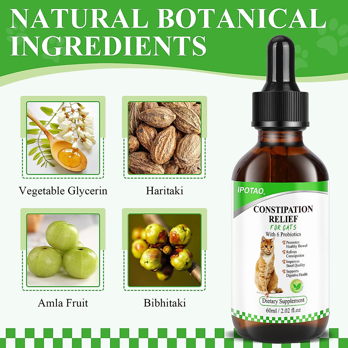 IPOTAO Cat Constipation Relief, Constipation Relief for Cat, Cat Laxative Constipation Relief, Natural Cat Stool Softener for Digestive Health, 60ml