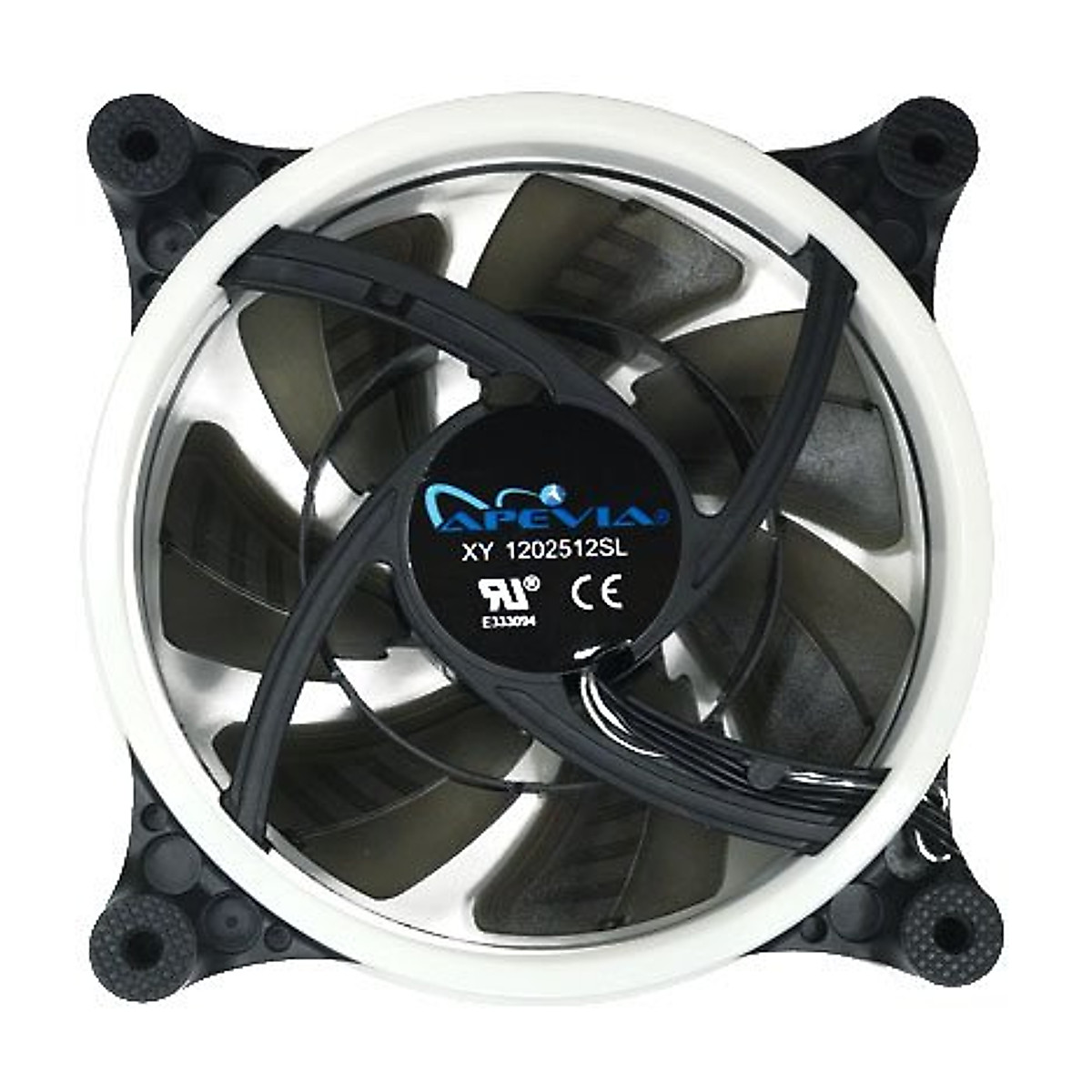 APEVIA 512L-CWH 120mm Silent Dual Rings White LED Fan with 32 x LEDs & 8 x Anti-Vibration Rubber Pads (5 Pk)