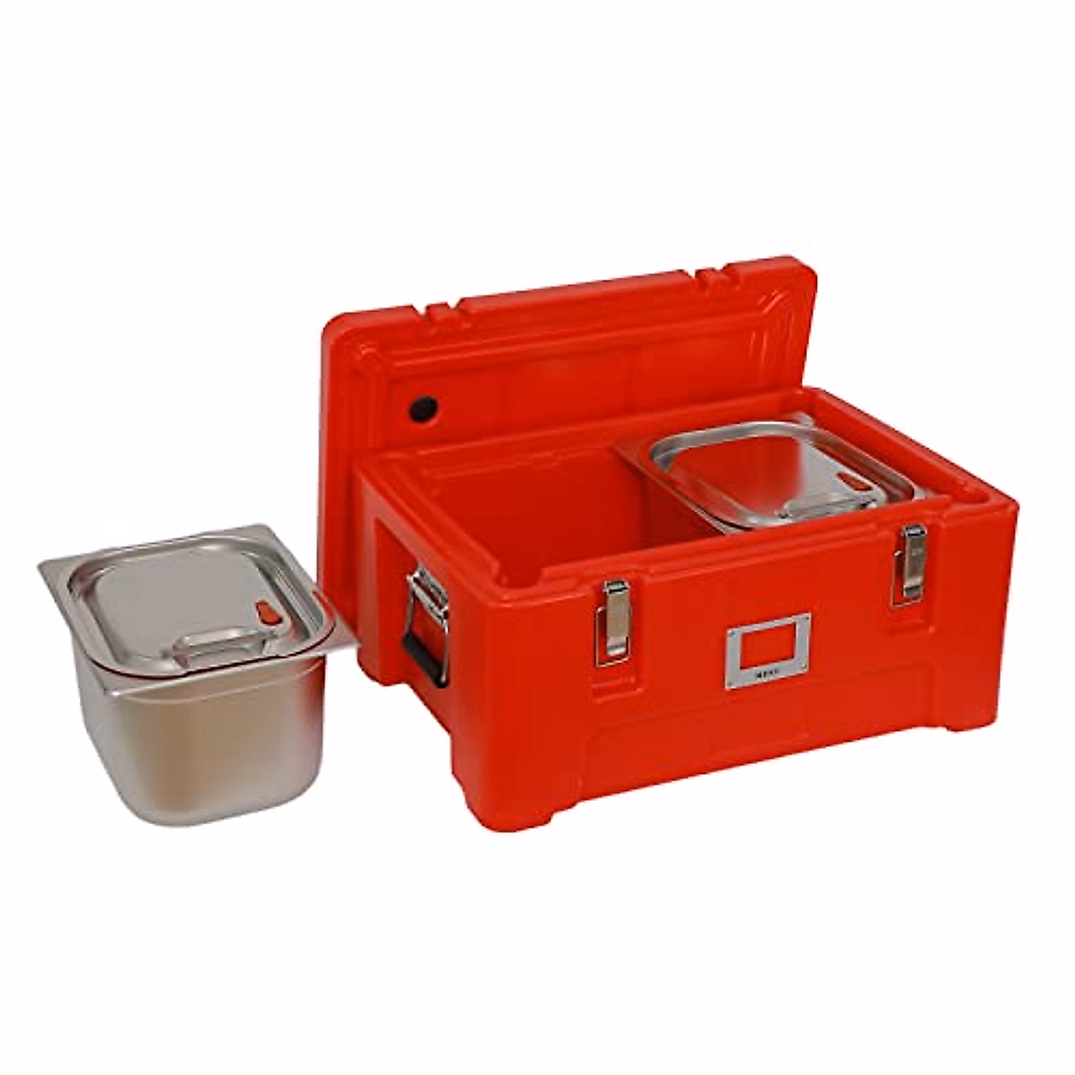 FORCOOK Hot Boxes for Catering Insulated Food Pan Carrier Food Warmer Box Keep Food Hot Or Cold with Two Second-Size 18/8 Stainless Steel Leak-Proof Hotel Pans Red