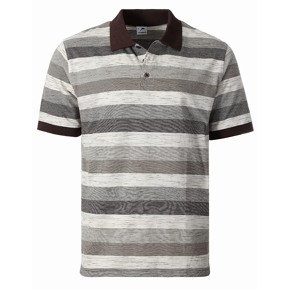 Gioberti Mens Club Stripe Polo Shirt - Short Sleeve, Regular Fit, Yarn Dye, Brown, Size L