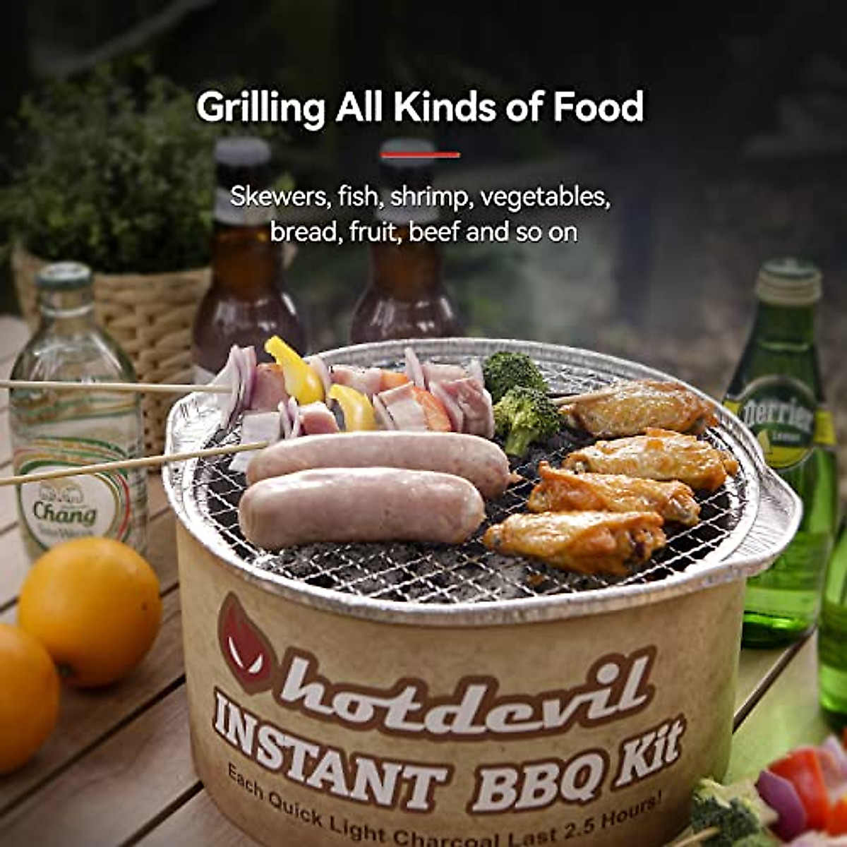 HOTDEVIL Portable Disposable Charcoal Grill Kit Ready-To-Go 1-3 person Camping BBQ Bundle with Instant Hardwood Lump Charcoals Disposal Venture Steak Grilling for Outdoor Barbecue Party Travel Picnic…