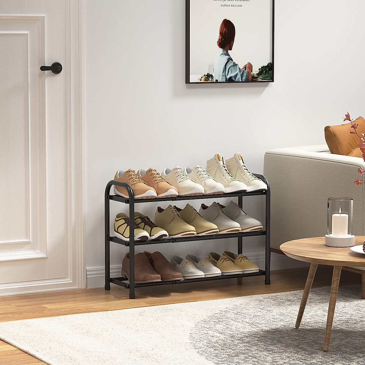 Nroech Shoe Rack, 3-Tier Expandable Shoe Rack Metal Free Standing Shoe Shelf Organizer Storage, Adjustable Shoe Racks for Closet Entryway(Black)