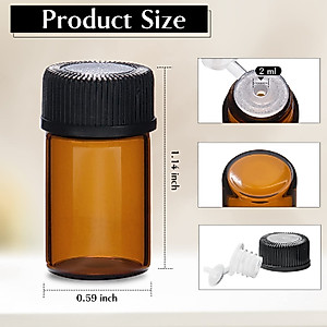 TUZAZO 100Packs Essential Oil Sample Bottles 2Ml Drams Amber Glass Vials with Caps, Orifice Reducers, Labels and Transfer Droppers, Mini Anointing Oil Bottles 0.068OZ