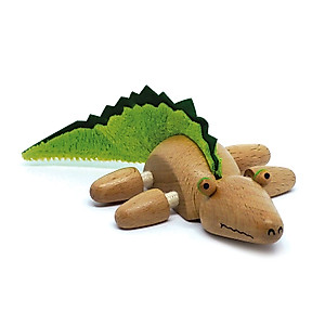 Anamalz Crocodile Wooden Animal Toy for Toddlers, Fun and Posable Crocodile for Early Learning, Montessori, and STEM, Smooth Natural Wood, Boys and Girls