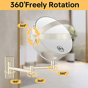 Wall Mounted Makeup Mirror - 8 inch Double Sided Retractable 360° Rotating Magnifying Mirror Wall Mounted Bathroom Swing Mirror Decorative Brushed Nickel