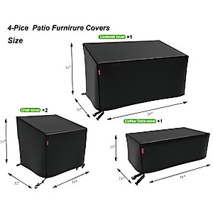 Outdoor Furniture Cover Waterproof, 4-Piece Patio Furniture Covers,includ: 2 Chair Covers 33"x32"x31", 1 loveseat Cover 58"x32"x31" and 1 Coffee Table Cover 46"x26"x13"
