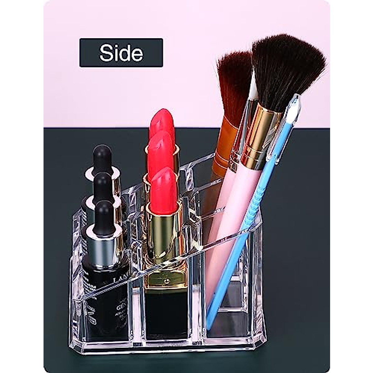MOSIKER Lipstick Lip Gloss Organizer,Small Clear Acrylic Compact Essential Oil Rollerball Perfume Holder with 9 Slots