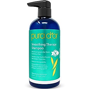 PURA D'OR Smoothing Therapy Shampoo (16oz) Anti-Frizz Straightening Shampoo for Dull, Dry, Brittle Hair (Packaging may vay)