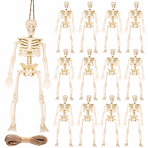 DULEFUN 8pcs Halloween Small Skeleton Glow in The Dark 6 Inch Luminous Mini Plastic Skeletons for Craft Halloween Hanging Décor Poseable Skeleton Toys Party Gifts Favors