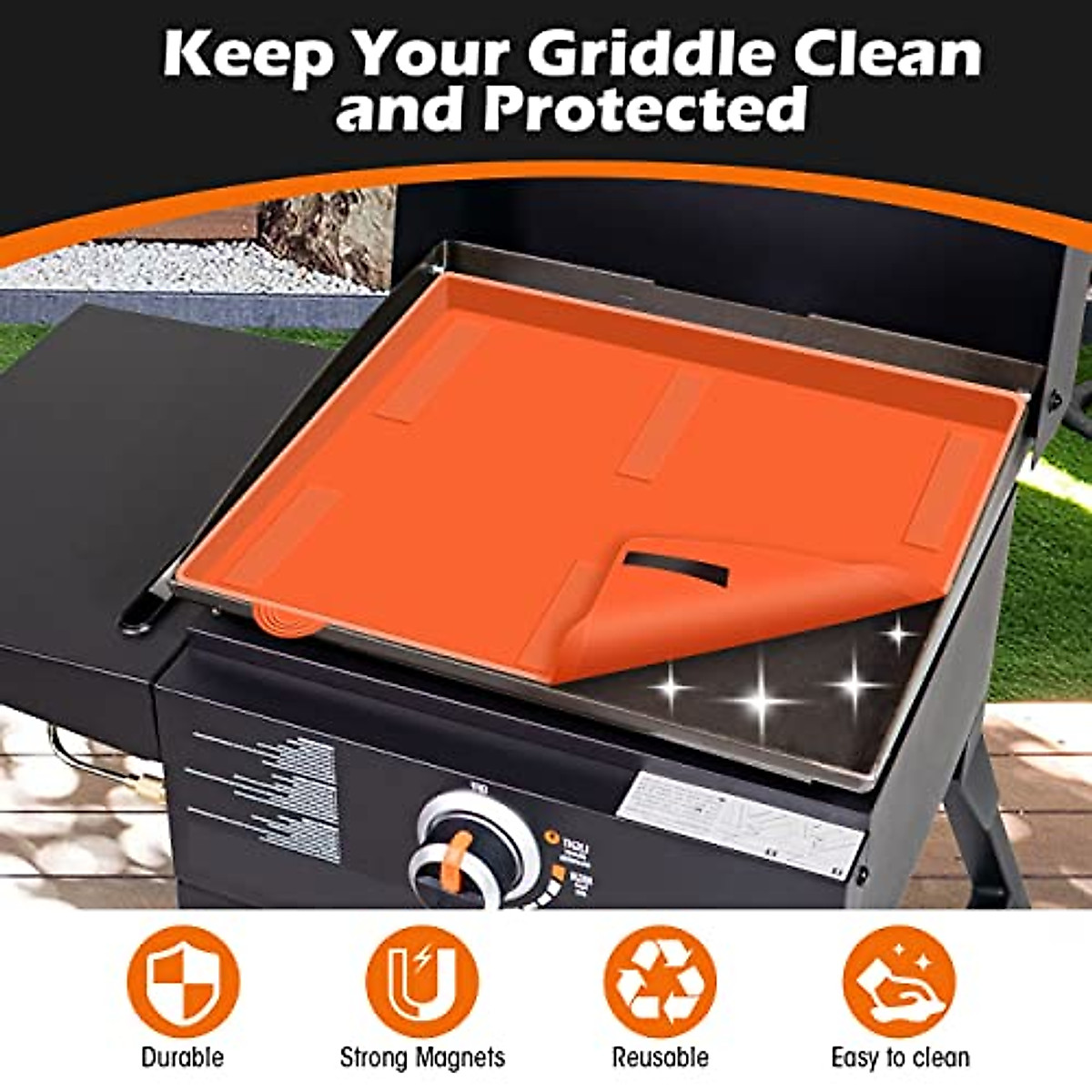 17" Griddle Mat Silicone for Blackstone, Magnetic Protective Cover Mats Blackstone Griddle Top Covers for Blackstone Protector Outdoor-Orange