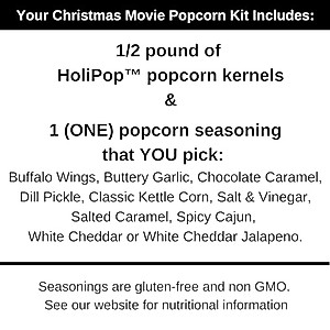 Christmas Movie Popcorn Kit - Half-Pound of Holipop Popcorn and Salt and Vinegar Seasoning