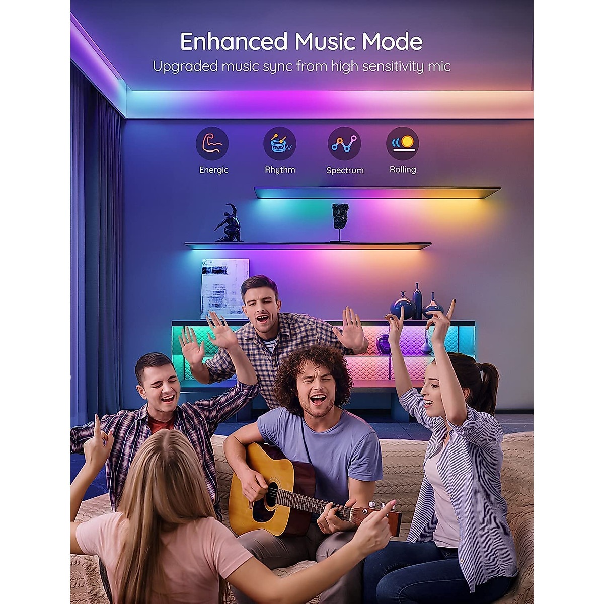 Govee 65.6ft RGBIC LED Strip Lights for Bedroom, Smart LED Strip Lights Alexa Compatible, DIY Multiple Colors on One Line, Color Changing LED Lights Music Sync, Festival Decoration, 2 Rolls of 32.8ft