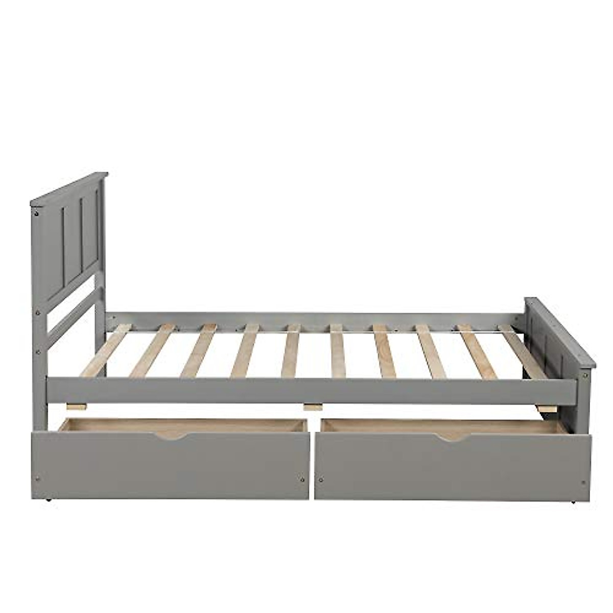P PURLOVE Twin Size Platform Bed with Two Drawers, Twin Size Storage Bed Frame,Wood Platform Bed with Headboard with Slat Support, No Box Spring Need,Gray