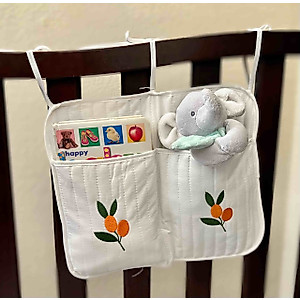 2 Pieces Nursery Hanging Organizer For Crib and Changing Table-Double Pocket Hanging Bag-Hanging toy storage-Cotton and Machine washable (Olive)