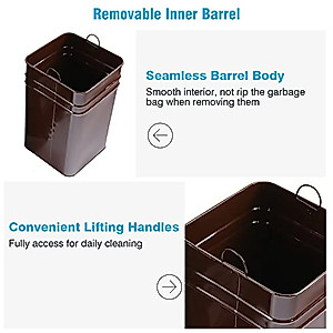 IRONWALLS Commercial Trash Can, Brown Indoor Outdoor Garbage Can with Lockable Lid, Removable Inner Barrel, Rectangular Waste Bin Container Trash Receptacle for Patio, Park, Plaza