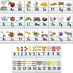 Cholemy Alphabet and Numbers Bulletin Board Strips Set Alphabet Number Wall Classroom Decoration Animal ABC Number 1-20 Line Wall Poster with Adhesive Dots for Playroom Bedroom Nursery Room Decoration