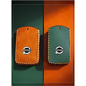 SANRILY Cowhide Leather Key Fob Cover for Volvo XC90 2017 2018 2019 XC60 S90 V90 Key Fob Keyless Full Protection Smart Key Case with Keychain Green