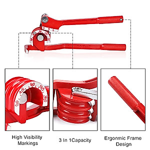 Sufford 180 Degree Tubing Bender 3-in-1 Heavy Duty Tube Bender Brake Line Bending Tool For 6,8,10mm Tubes Stainless Steel Red