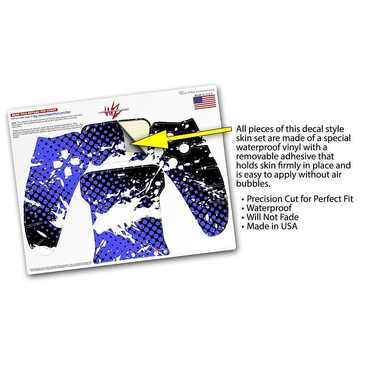 WraptorSkinz Skin Wrap compatible with Sony PS5 DualSense Controller Halftone Splatter White Blue (CONTROLLER NOT INCLUDED)
