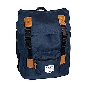 Extra Large WESC Laptop Bucket Backpack for School, Travel, or Emergency, Canvas Rucksack Bag (Navy)